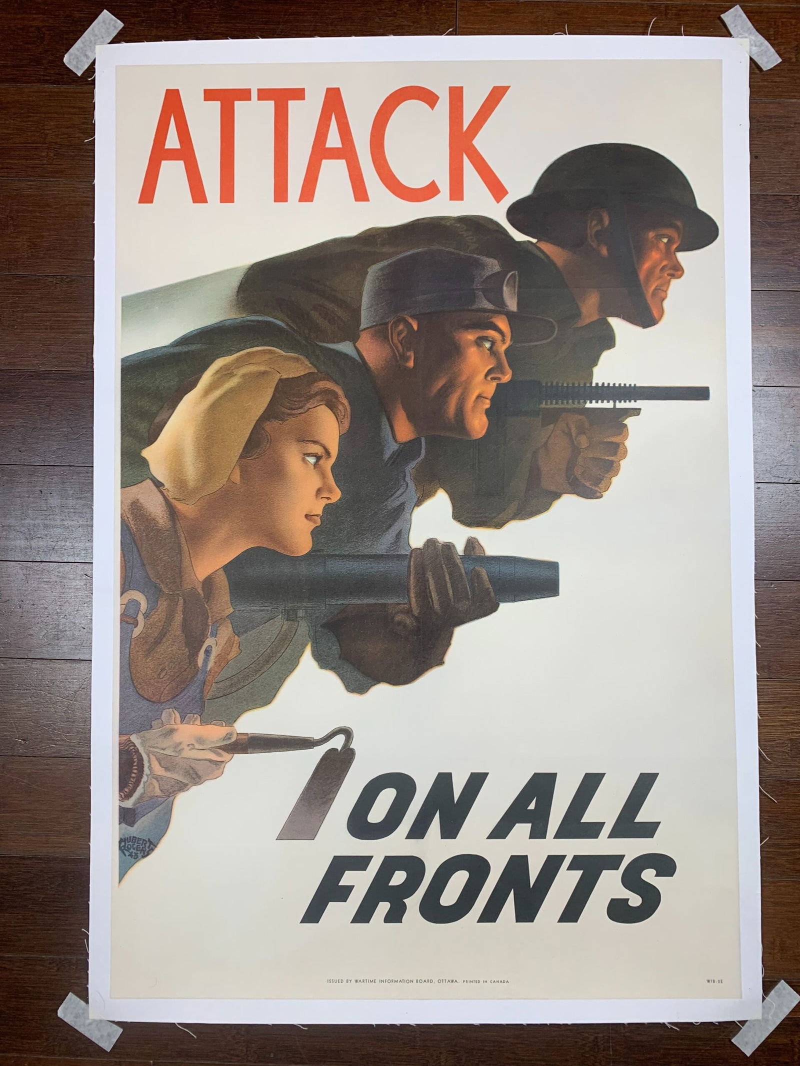 Attack On All Fronts - Art Hubert Rogers (1943) 24x36.25 Canadian Wwii ...