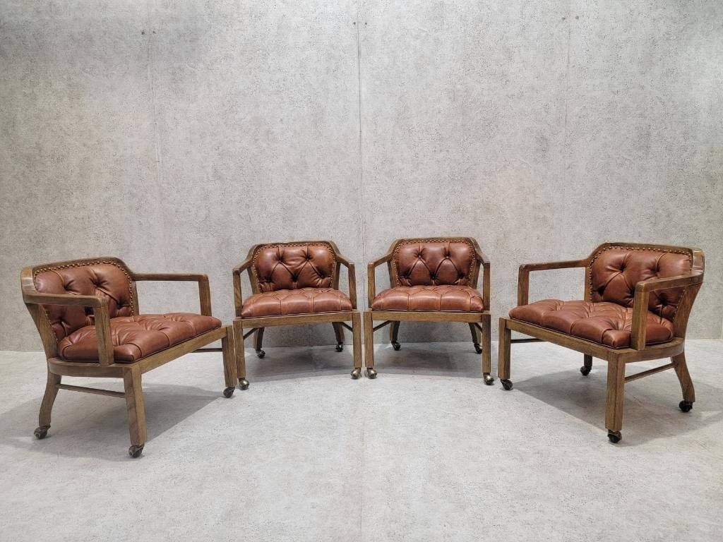 Vintage Danish Modern Oak Card/game Table Chairs Newly Upholstered In ...