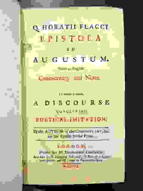 1751 Horace Epistola Ad Augustum Auction