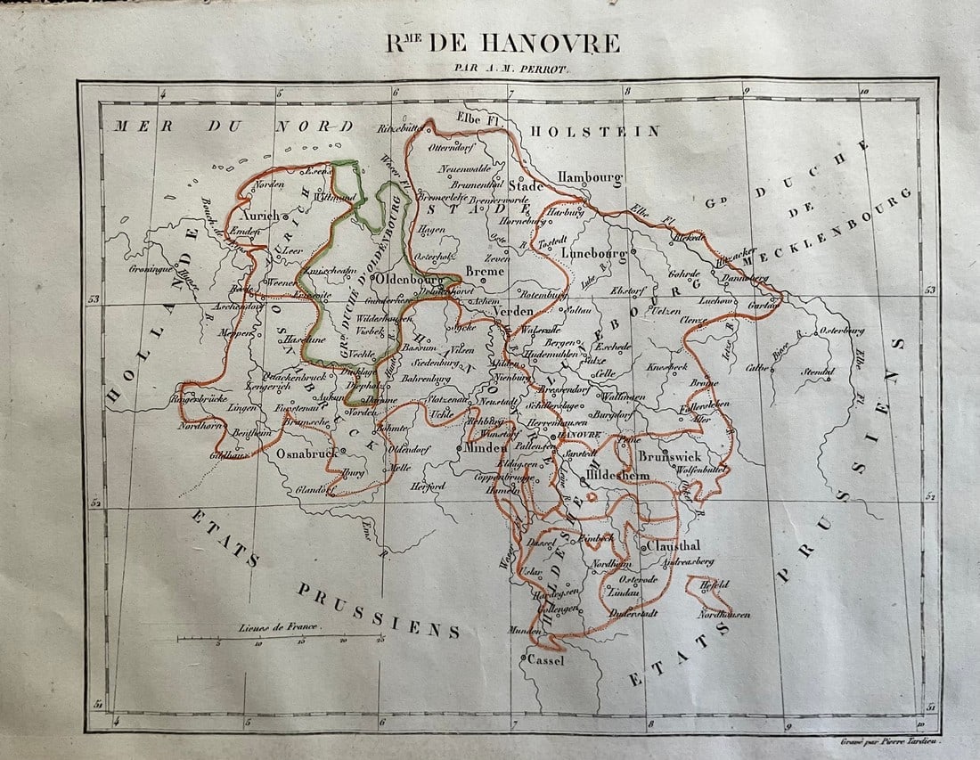 1837 Map Of The Duchy Of Hanover, Germany By A. Perrot Auction