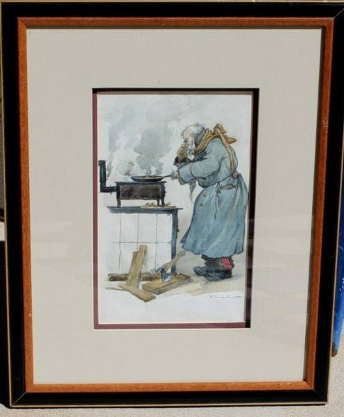 Ivan V. Simakov Russian Man Cooking At A Wood Stove Watercolor Compare ...