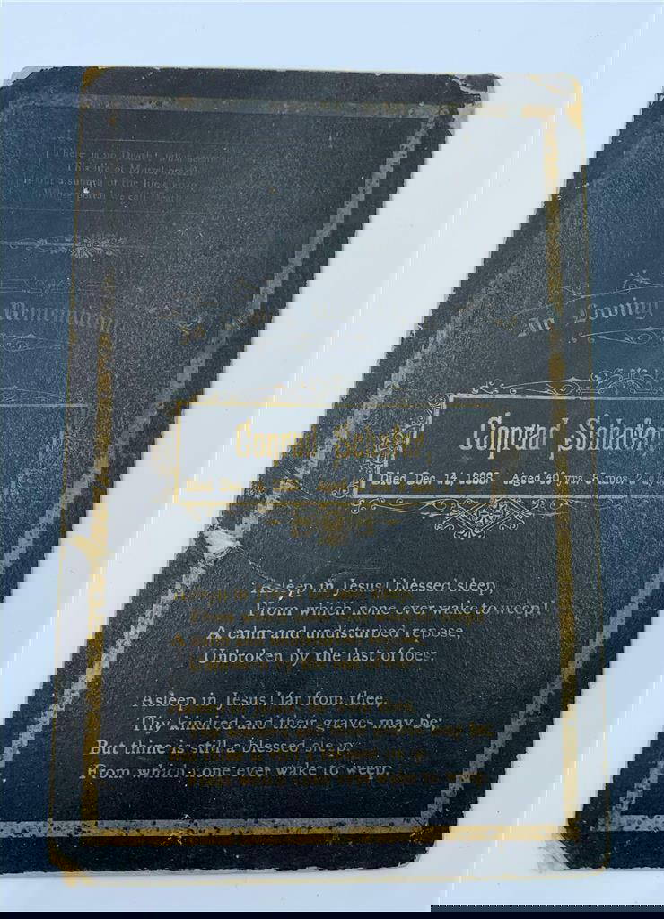 1888 Conrad Schafer Funeral Card Germany Denver Schafer Family Auction