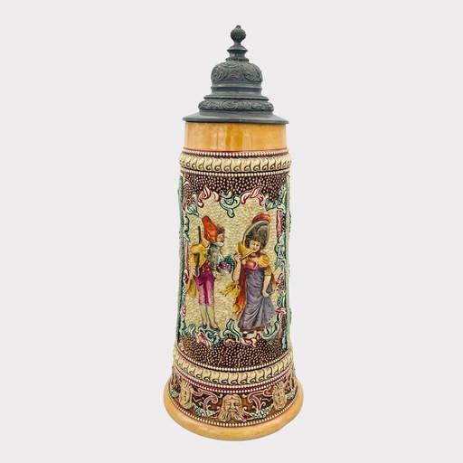 Antique Gesetzlich Beer Stein 1l Drgm 154927 Relief C.1900 Germany