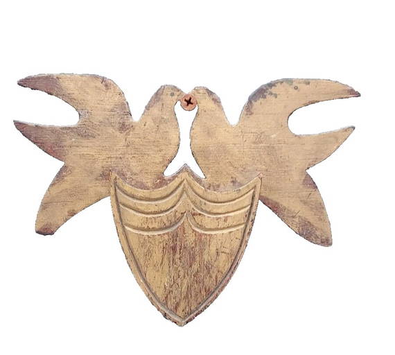 Fantastic Folk Tramp Art Wall Hanging Birds Shield
