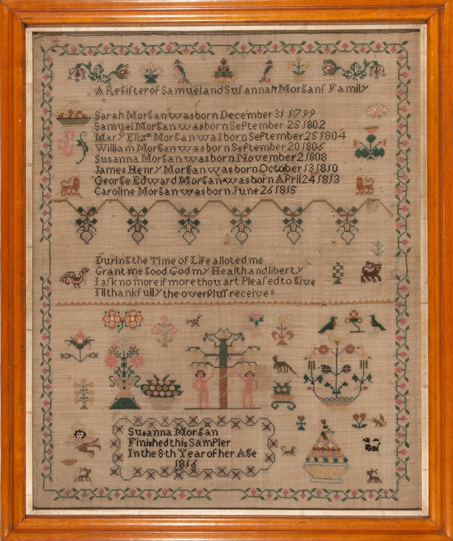 Susannah Morgan Adam And Eve Sampler Old Swinford, Worcestershire ...