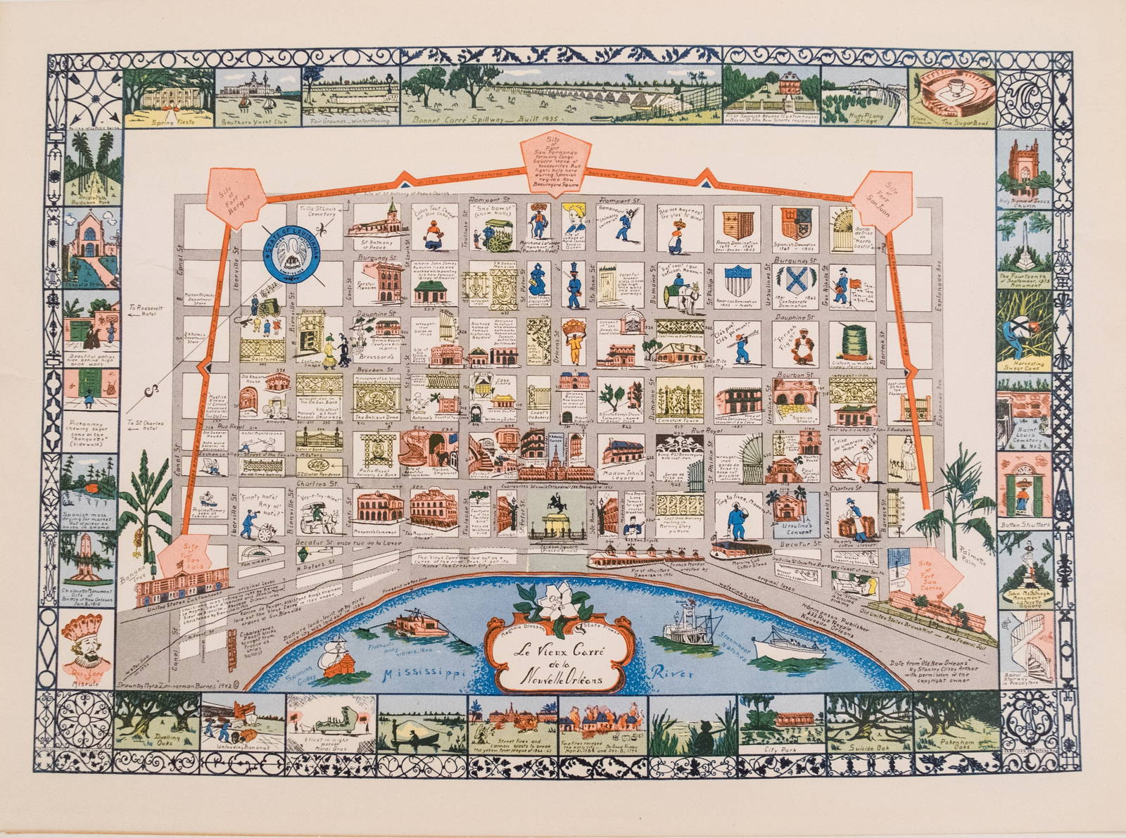 Buy 1942 Myra Z Barnes Map Of French Quarter, New Orleans -- Le Vieux ...