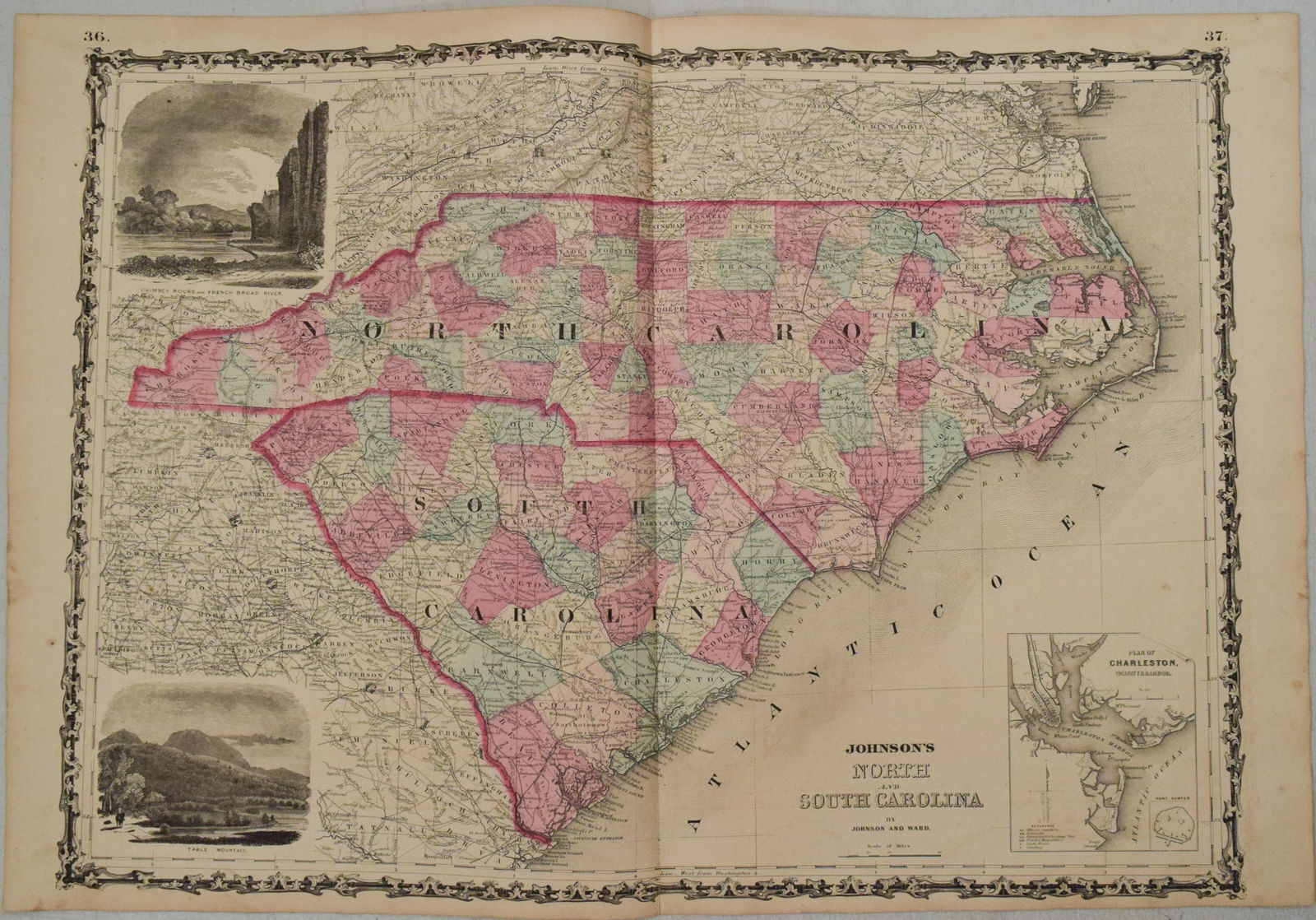 1863 Johnson Map Of North And South Carolina -- Johnson's North ...