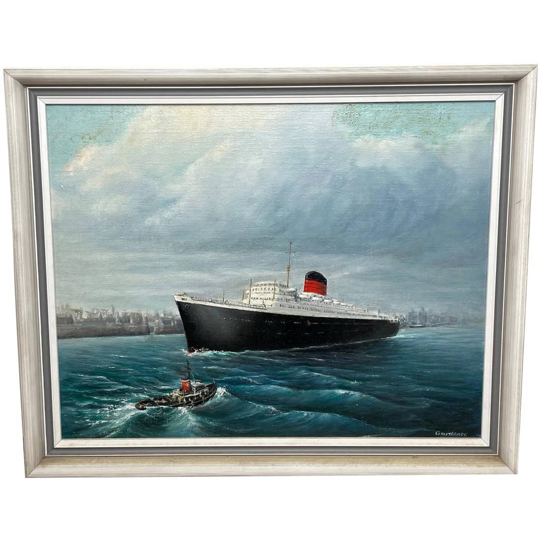 Oil Painting Maritime "rms Saxonia" Liner Ship Sailing Mersey Liverpool ...