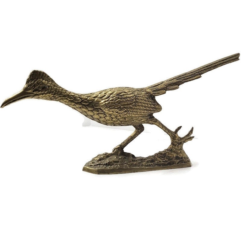 Vintage Gold Brass Road Runner Metal Art Statue Table Top Sculpture 16 ...