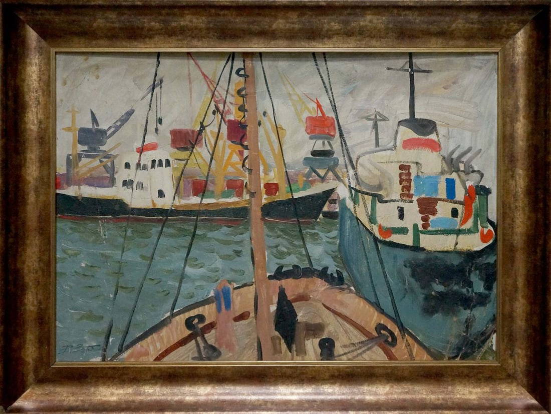 Oil Painting Ships In The Port Zebek Vladimir Evgenievich Auction