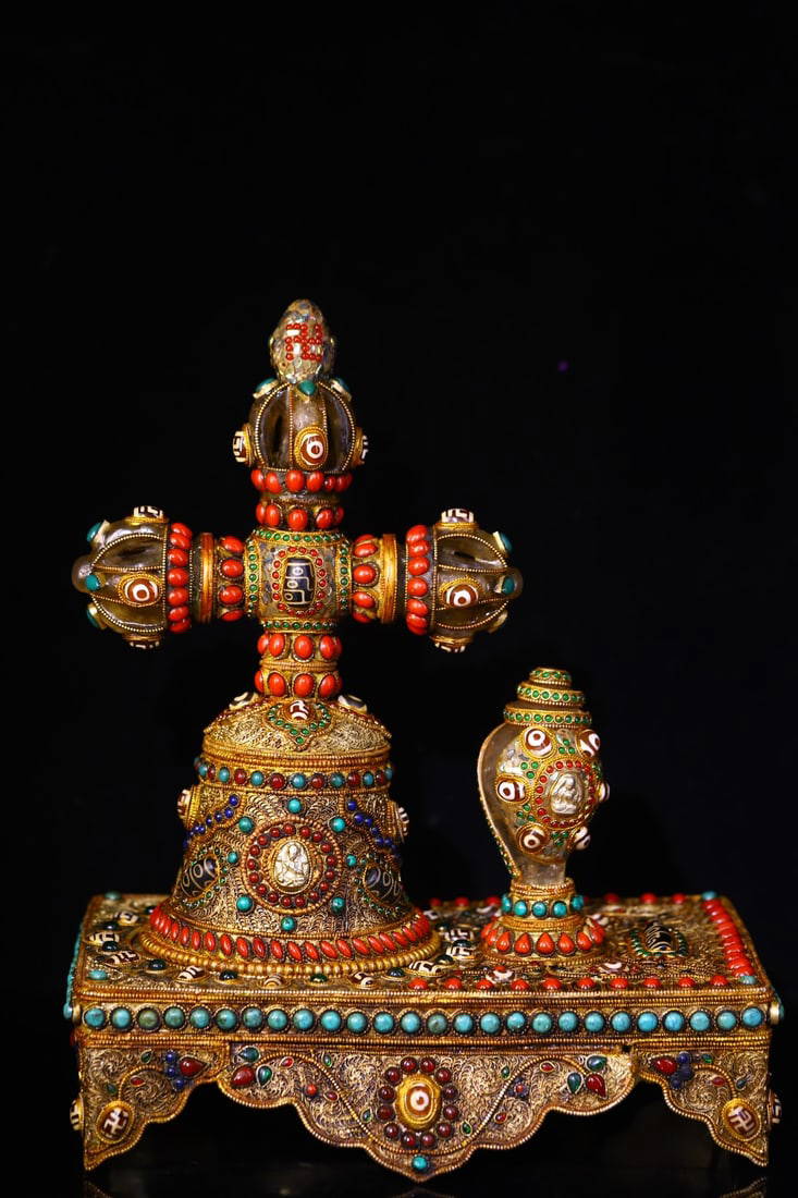 Tibetan Gilt Gold Silver Wires Inlay Crystal & Turquoise,red Coral,dzi ...