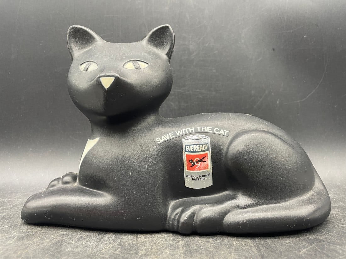 Vintage Eveready Battery Black Cat Piggy Bank "save With The Cat"