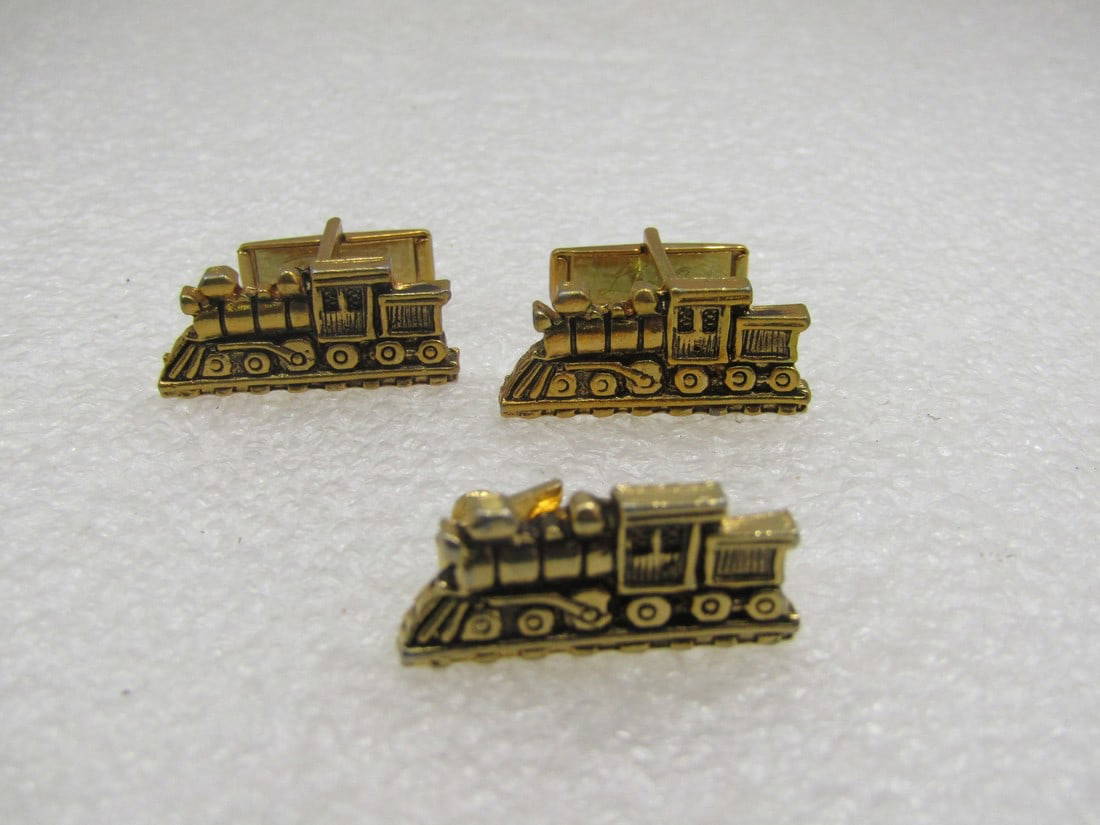 Vintage Train Engine Cufflinks & Tie Clip Set, 1960's-1970's Signed ...