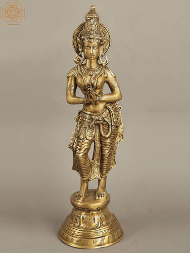 28" Large Sized Gracious Namaste Lady | Brass Statue | Handmade | Made ...