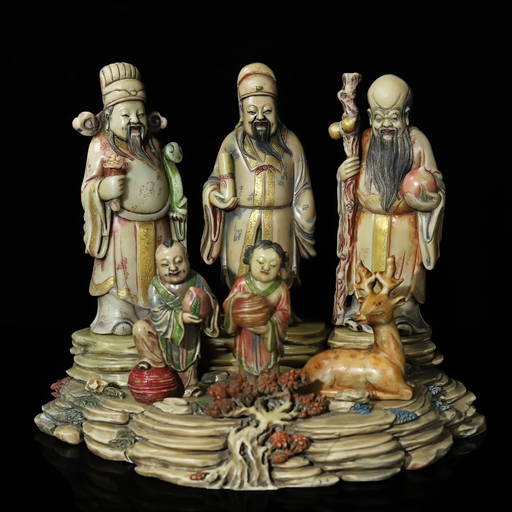 Chinese Qing Dynasty Shoushan Stone Fukurokuju Statue