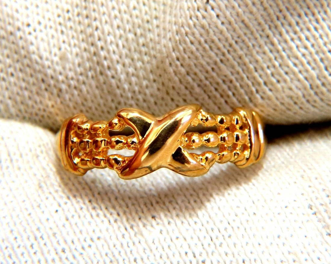 Beaded X Deco 14kt. Gold Ring Auction