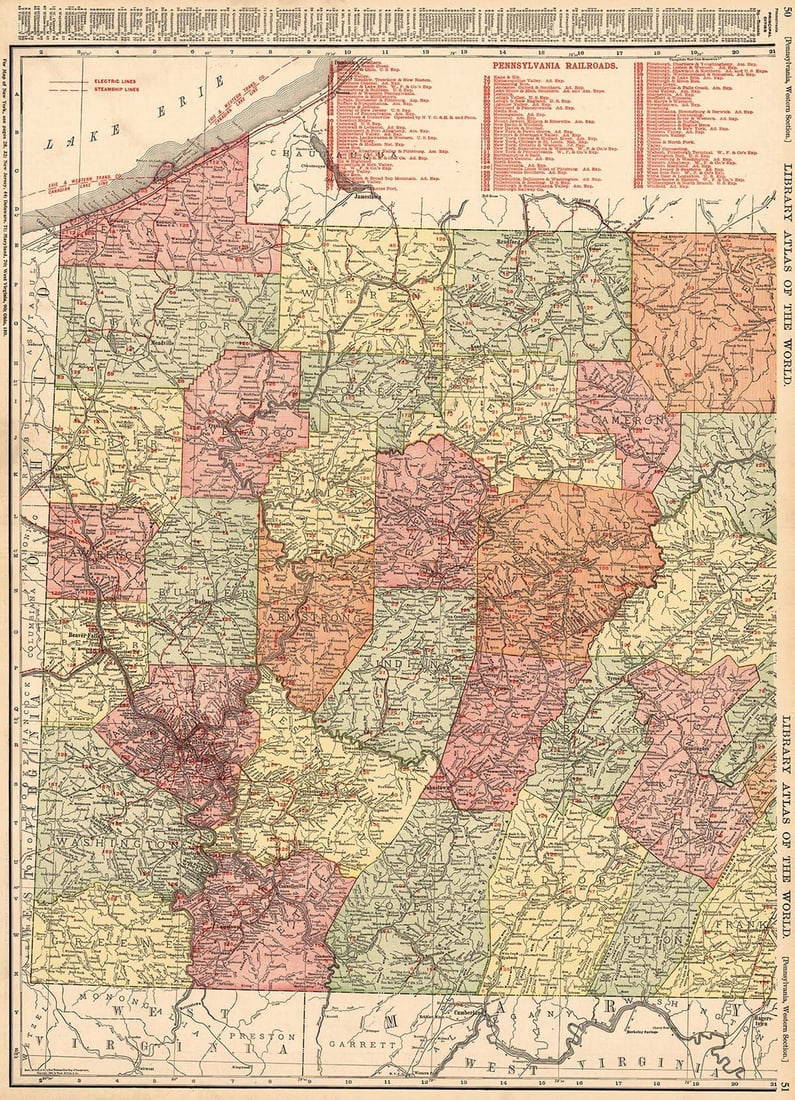 Rand-mcnally New Commercial Atlas Map Of Pennsylvania, Western Section ...
