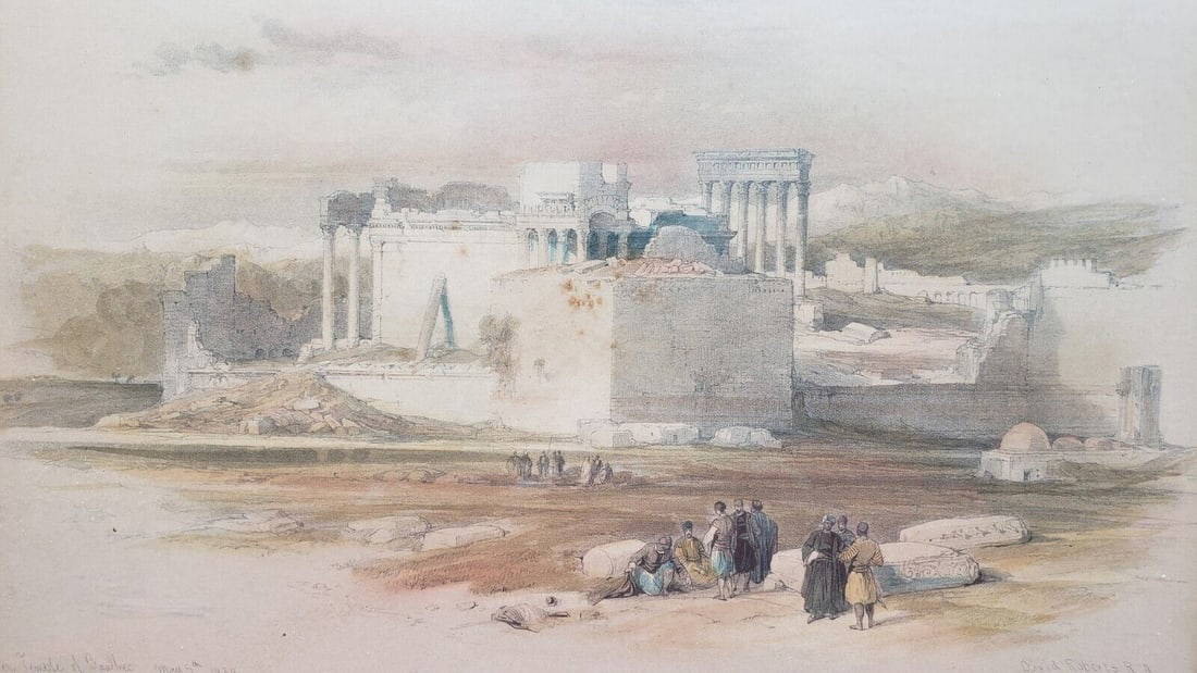 1839 David Roberts ( 1796 -1864) Colored Lithograph Temple Baalbec Holy ...