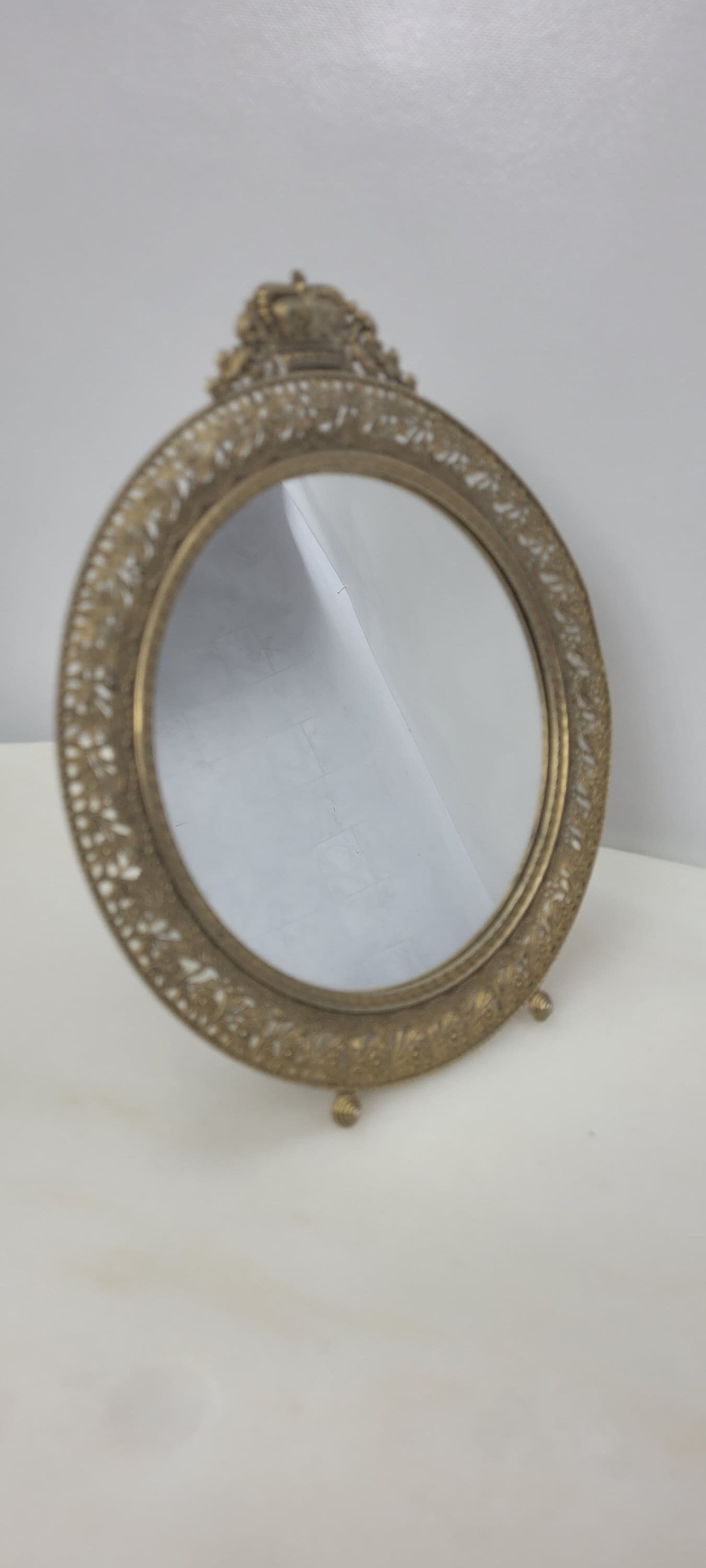 Vintage Vanity Mirror Filagree Gold Round Art Nouveau Boudoir Hollywood ...