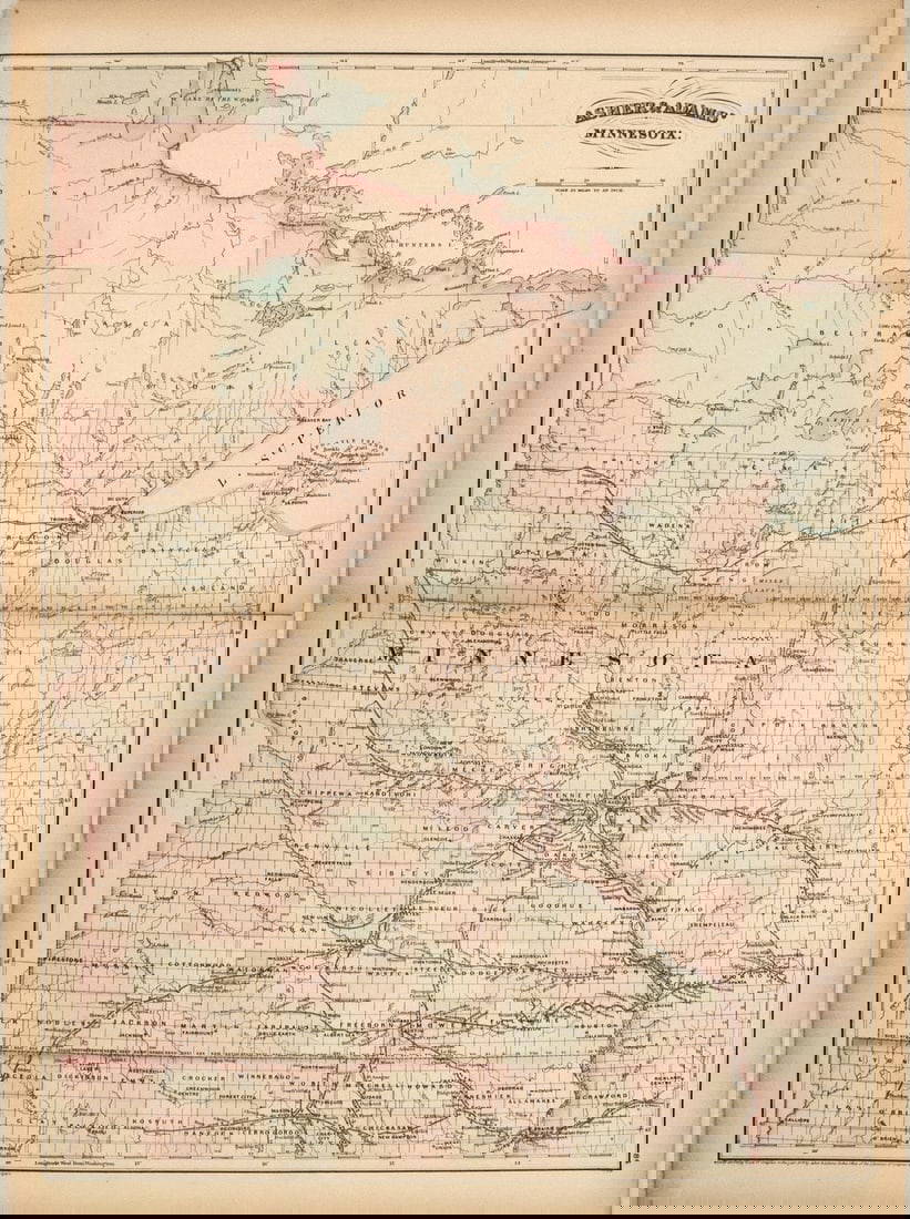 1872 Asher And Adams Map Of Minnesota -- Asher & Adams' Minnesota Auction