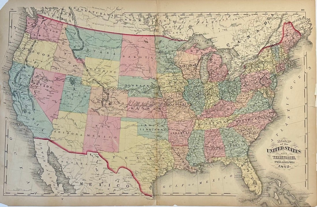 1872 Map Of United States & Territories Auction