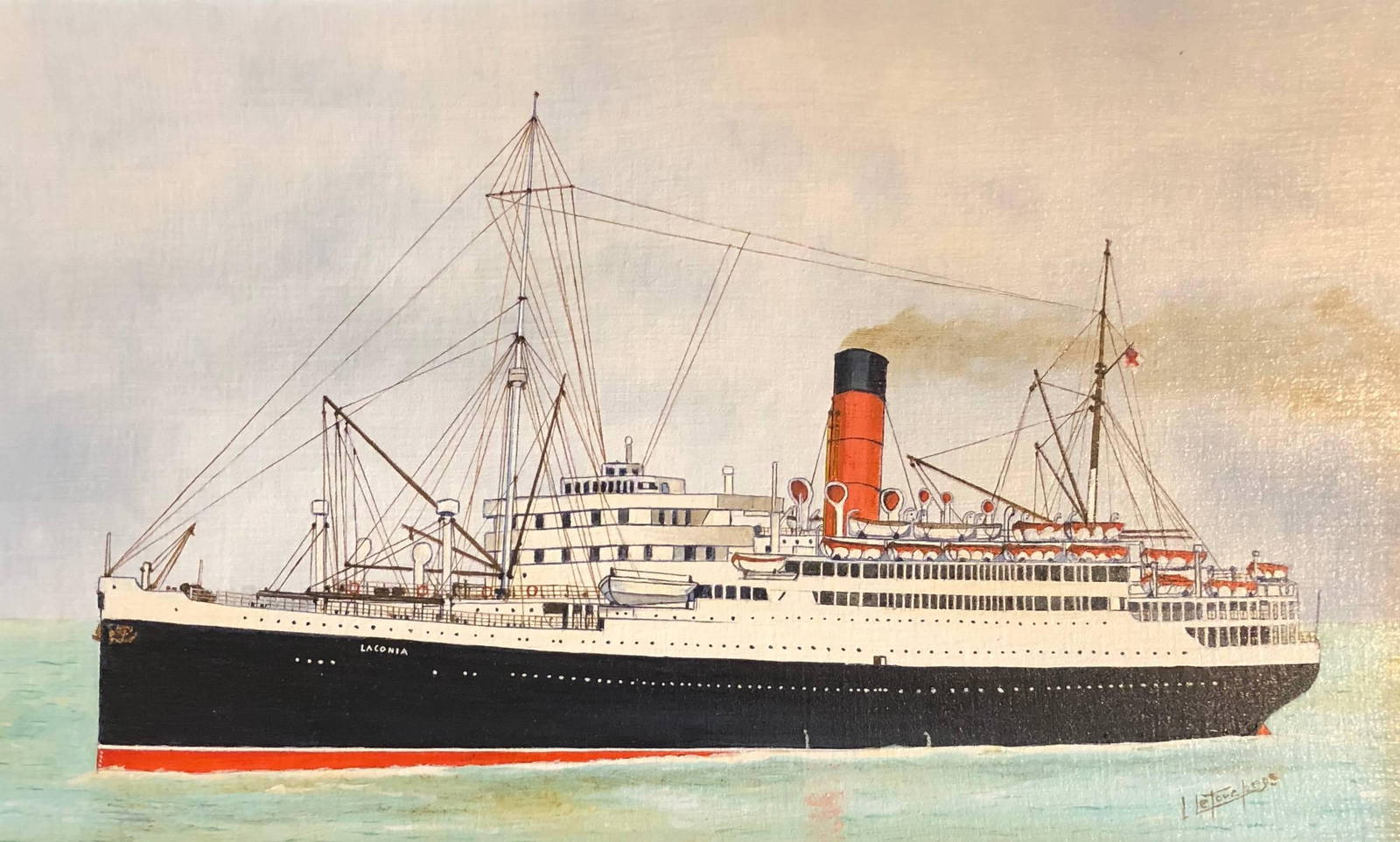 Rms Laconia, Signed Oil Painting C. 1990 Auction