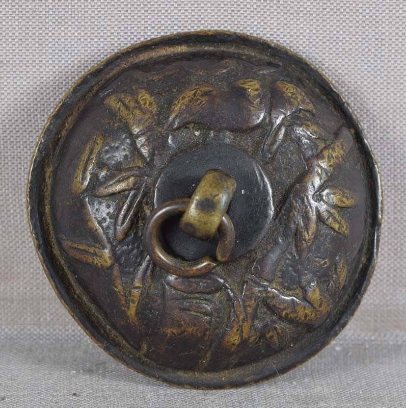 18c Bronze Suigaraake Netsuke Bat & Bamboo Auction