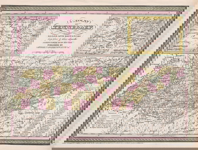 Vintage 1850 Railroad Map Of Tennessee By Thos, Cowperthwait