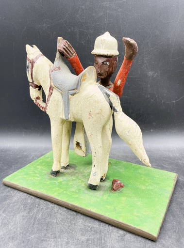 Black Americana Folk Art Carved Wood Pooping Horse & Jockey