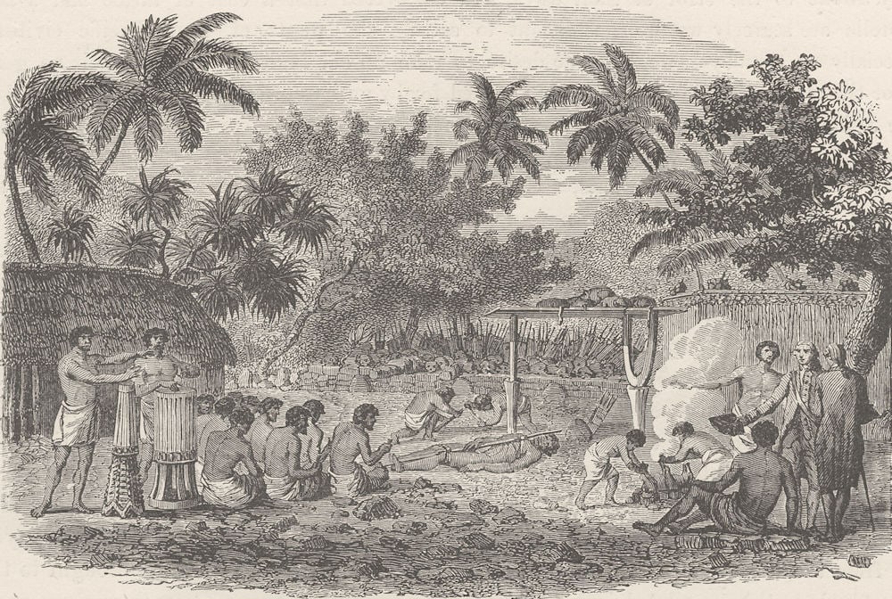 Polynesia. Human Sacrifices At Tahiti (after Cook) 1890 Old Antique ...