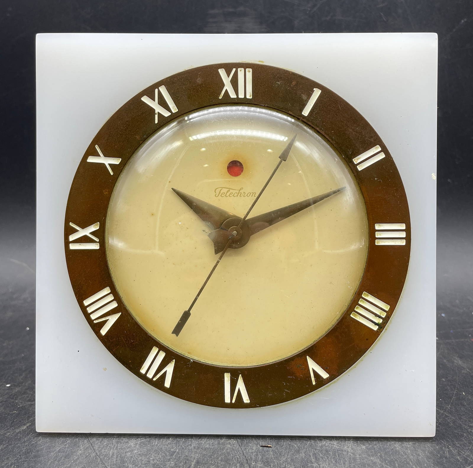 Vintage 1940's-50's Art Deco White Marble Telechron Sweep Hand Table ...