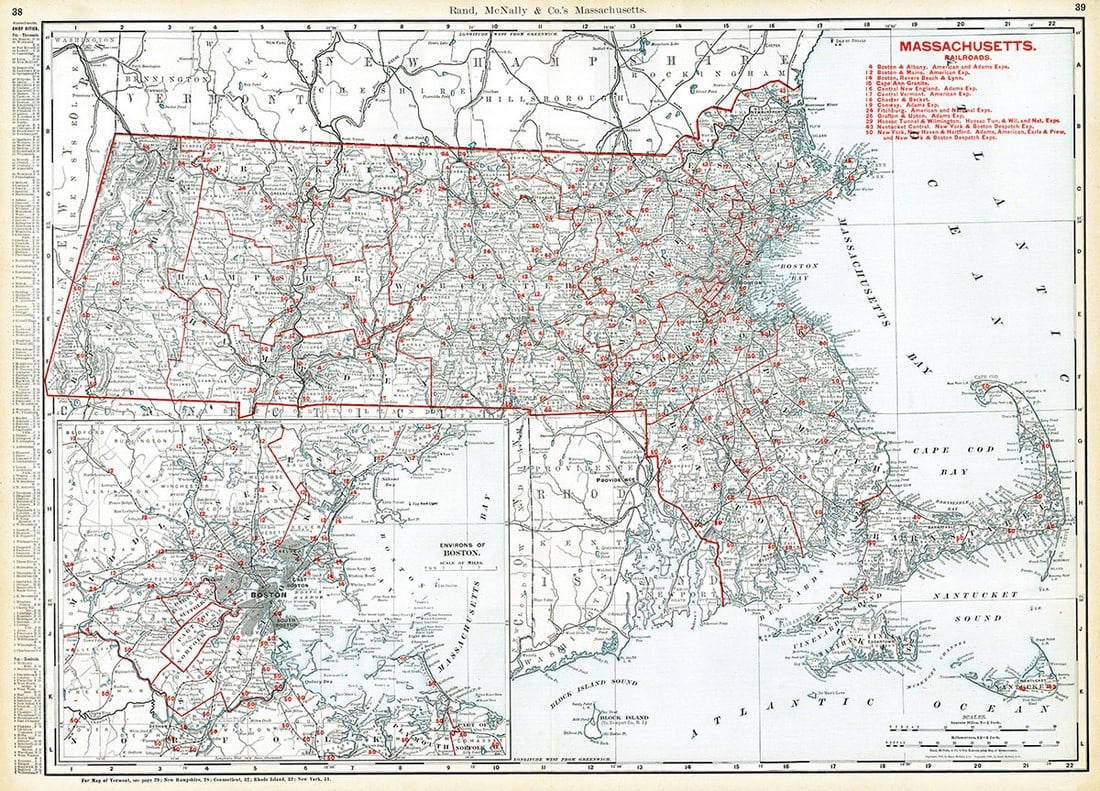 Rand, Mcnally & Co.'s New Business Atlas Map Of Massachusetts And Rhode ...