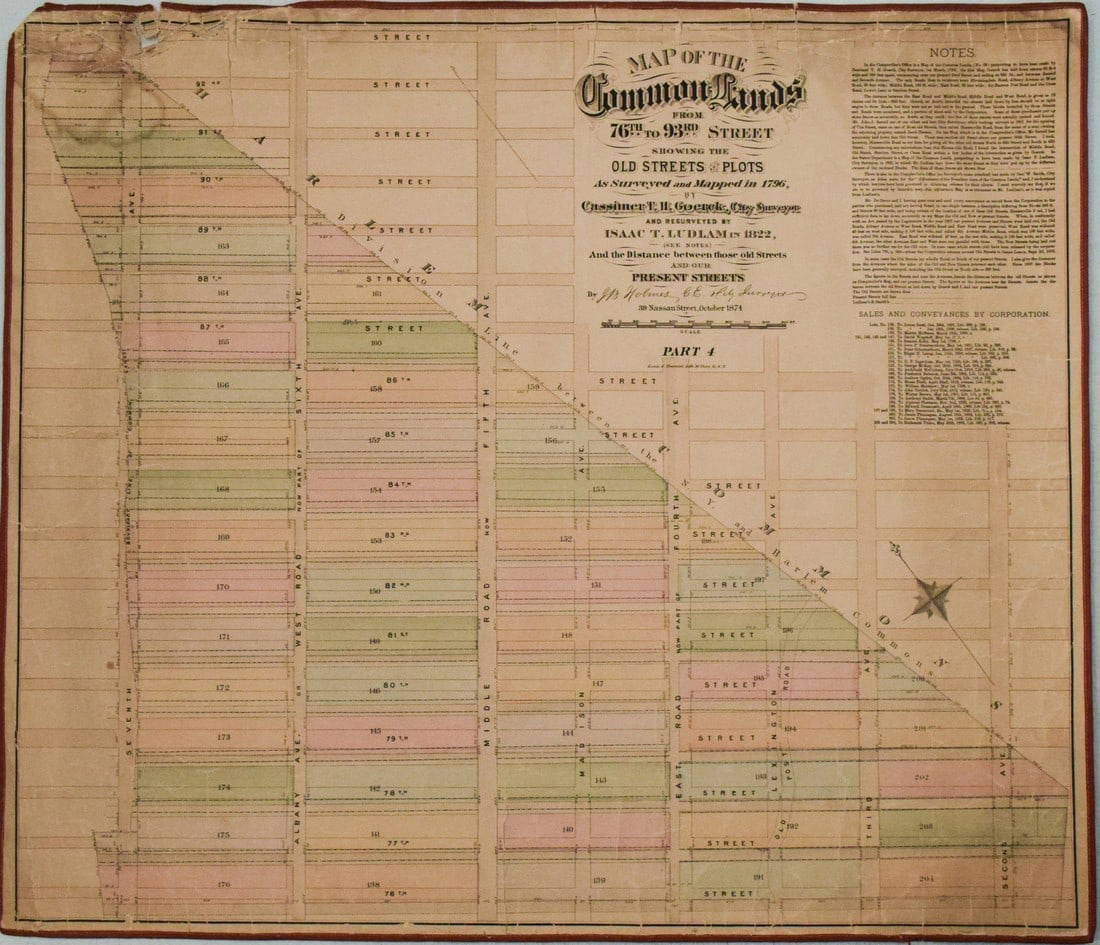 1874 Holmes Plan Of New York's Upper East Side -- Map Of The Common ...