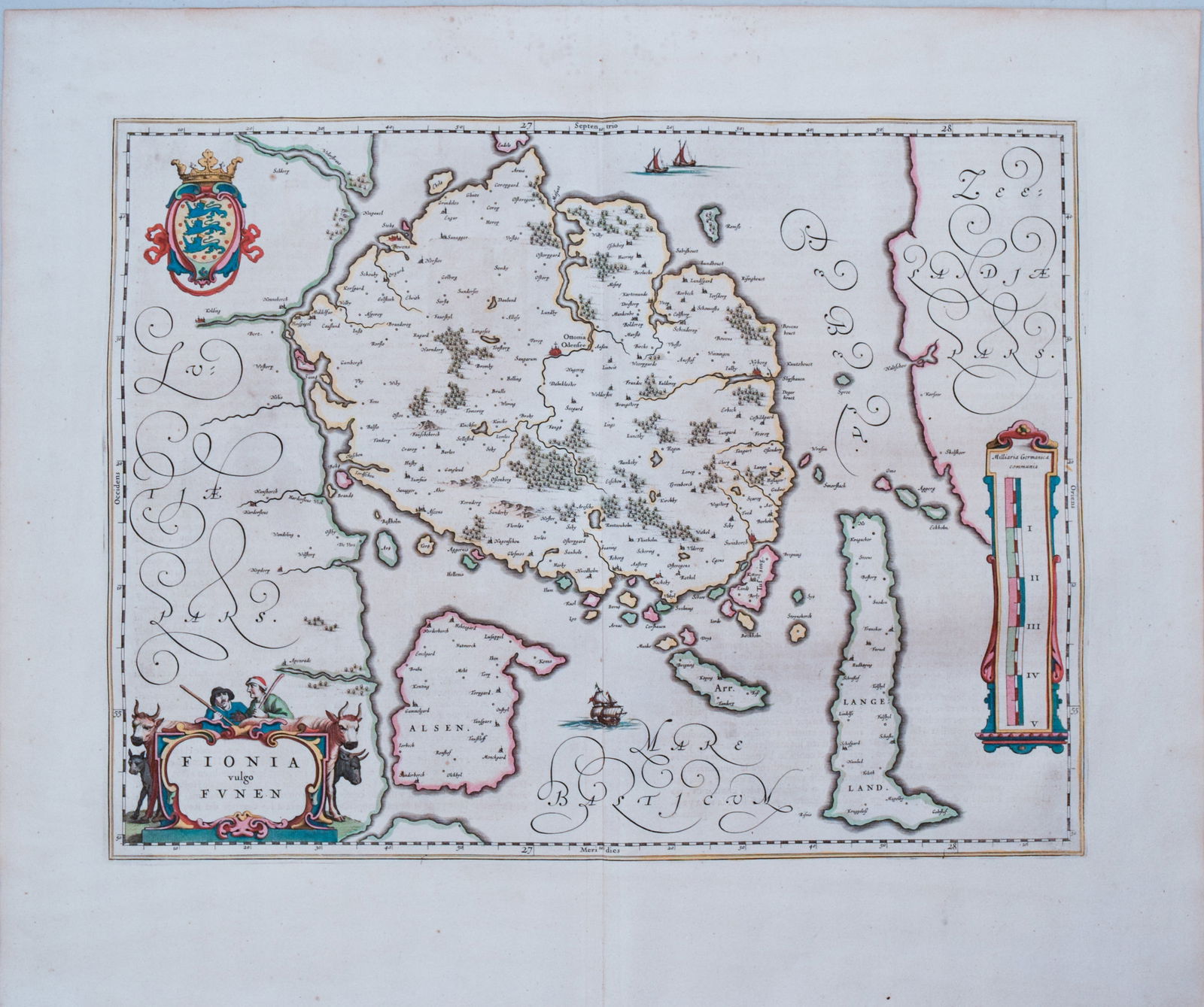 1659 Blaeu Map Of Danish Island Of Fyn -- Fionia Vulgo Funen Auction