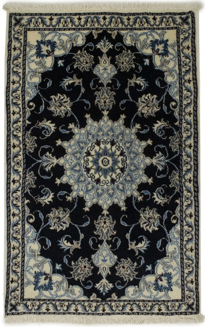 Navy Blue Floral Classic 3x4'5 Nain Persian Rug Auction