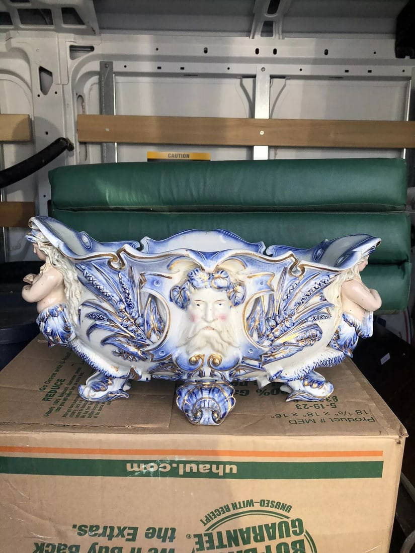 Rare Flow Blue Figural Center Bowl Auction