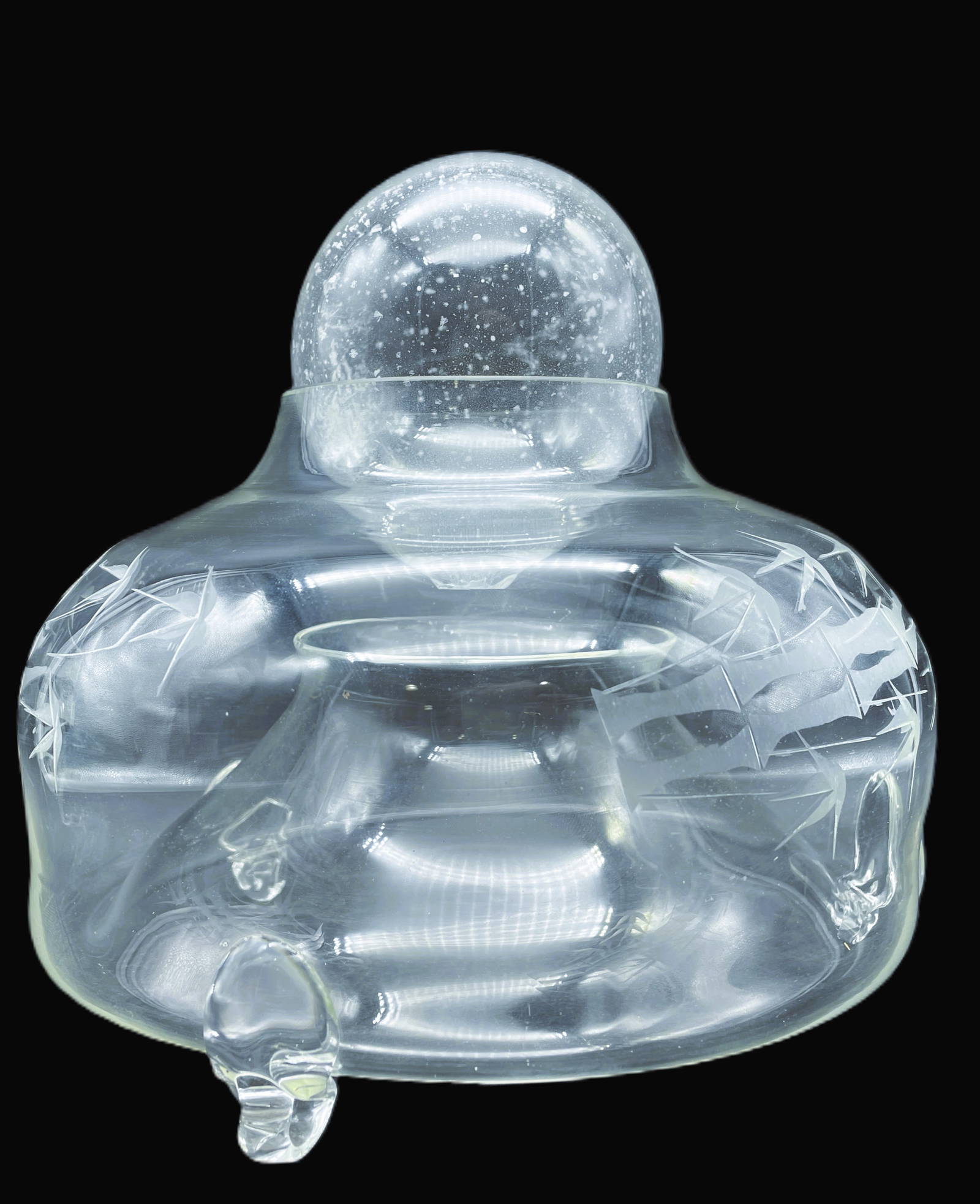 Antique Hand Blown Etched Clear Glass Fly Trap Catcher Asian Crystal ...