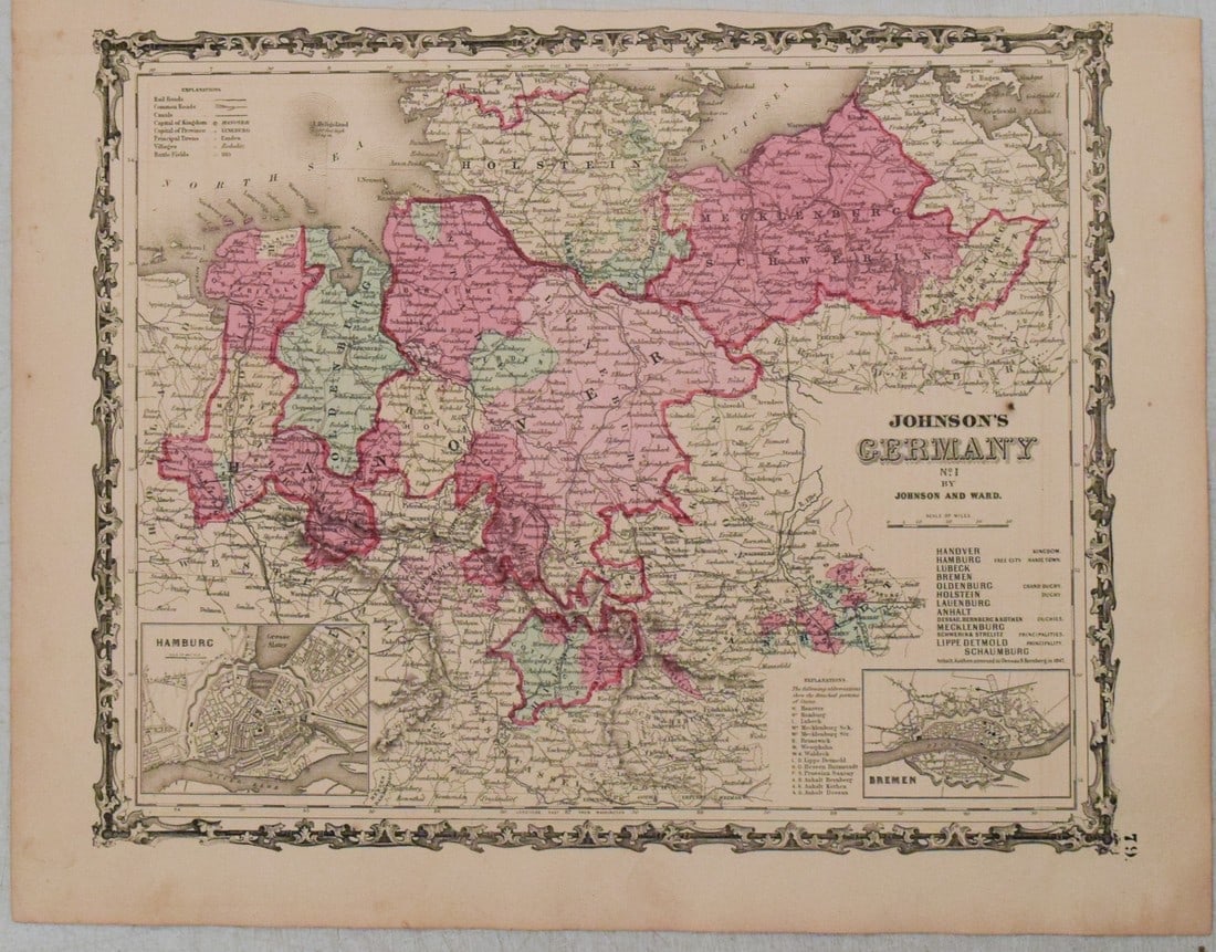 1863 Johnson Map Of Northern Germany - Johnson's Germany No. 1 Auction