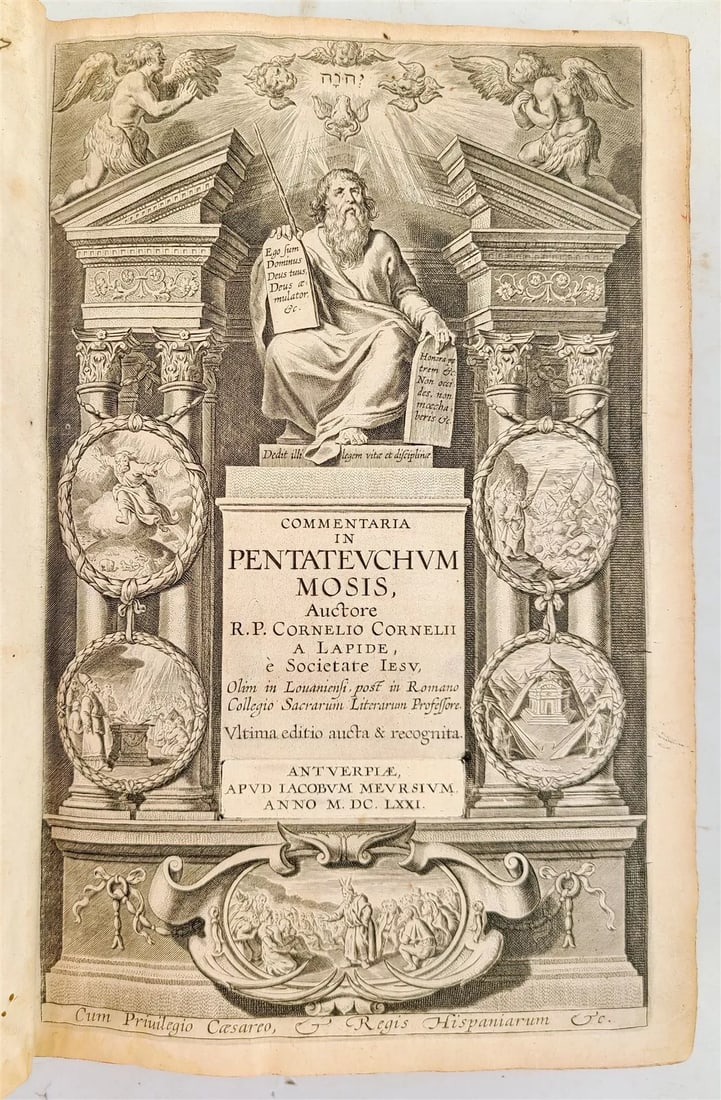 1671 Vellum Bound Jesuit Bible Commentary On Pentateuch Of Moses Folio ...