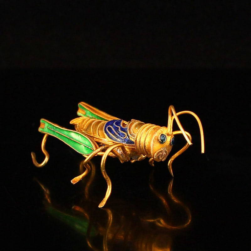 Vivid Chinese Gold Wire Enamel Locust Statue Auction