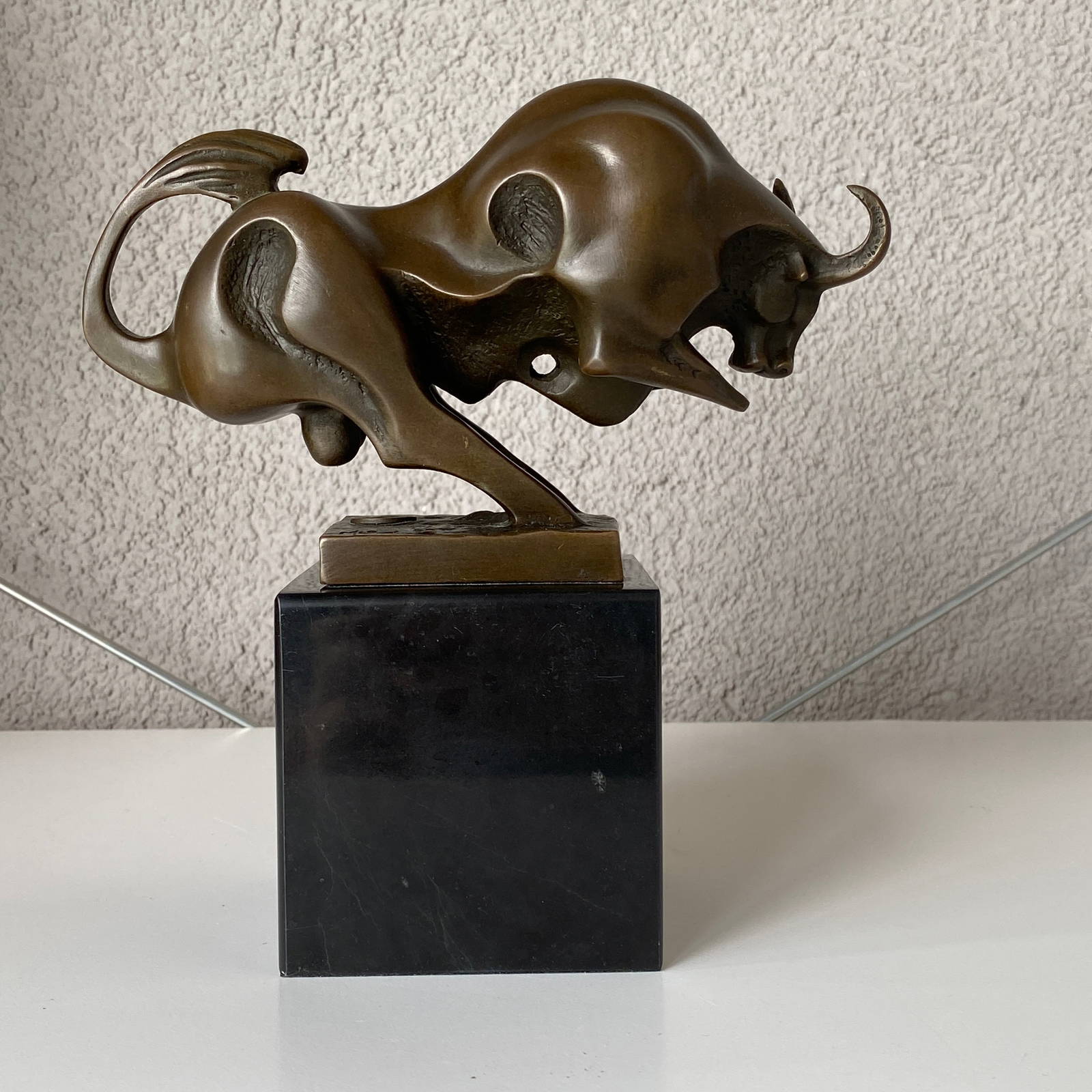 Milo Bronze Bull / Bull Market Run Statue On A Marble Baze Auction