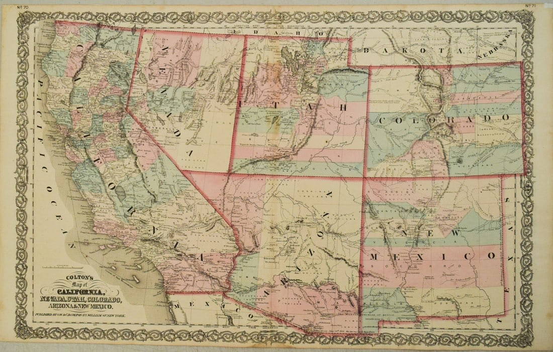 1865 Colton Map Of Us Southwest -- Colton's Map Of California, Nevada ...