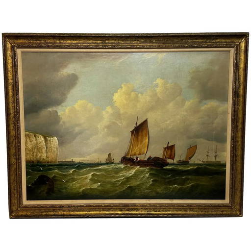 Victorian Oil Painting Polly Ramsgate Fishing Trawler Off Dover By ...
