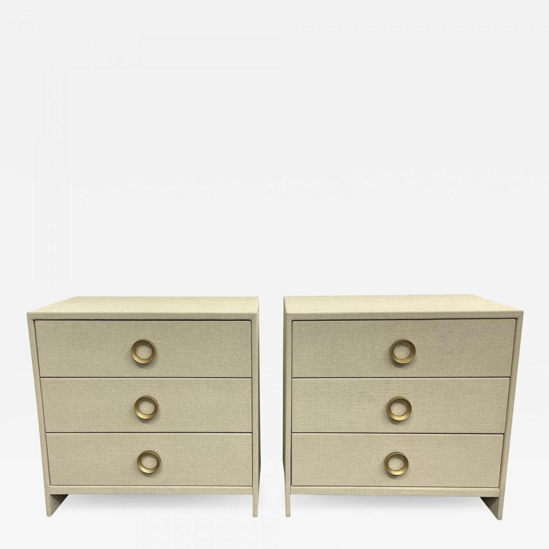 Pair Linen Wrapped Three Drawer Commodes / Chests, Nightstands, Modern ...