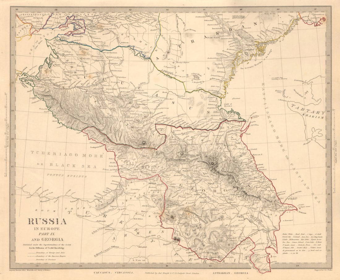 Caucasus. Russia Circassia Astrakhan Georgia Azerbaijan. Sduk 1845 Old ...