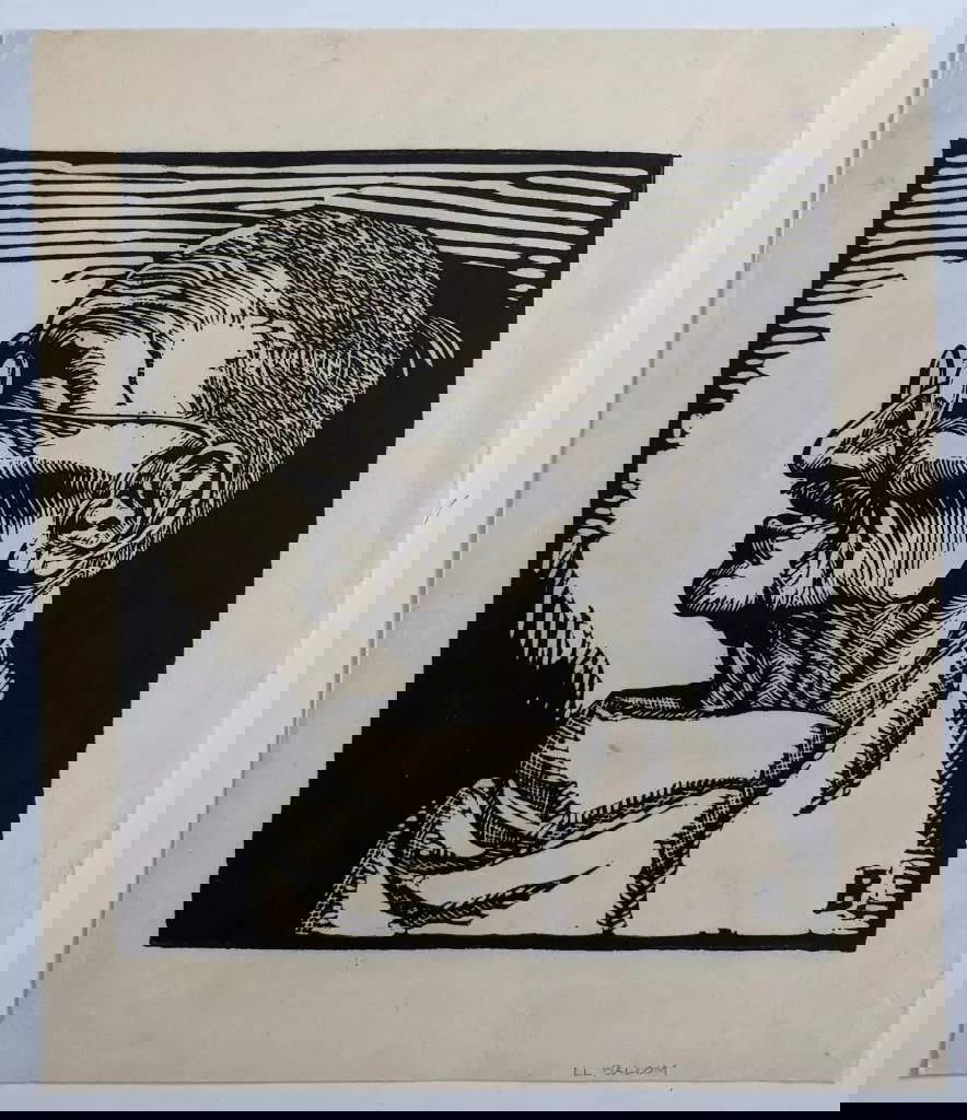 Vintage Lowell Leroy Balcom Wood Block Print S Of Ghandi In Profile "b ...