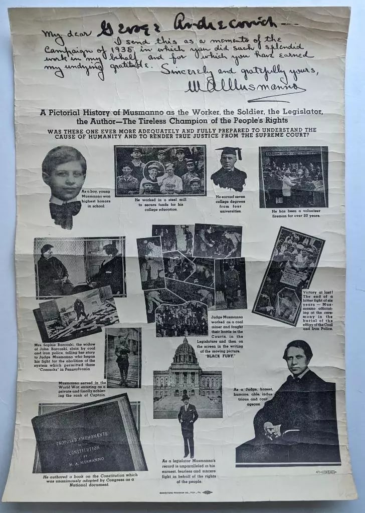 Ca.1935 "thank You" Broadside From Pro Labor Pennsylvania Judge Michael ...