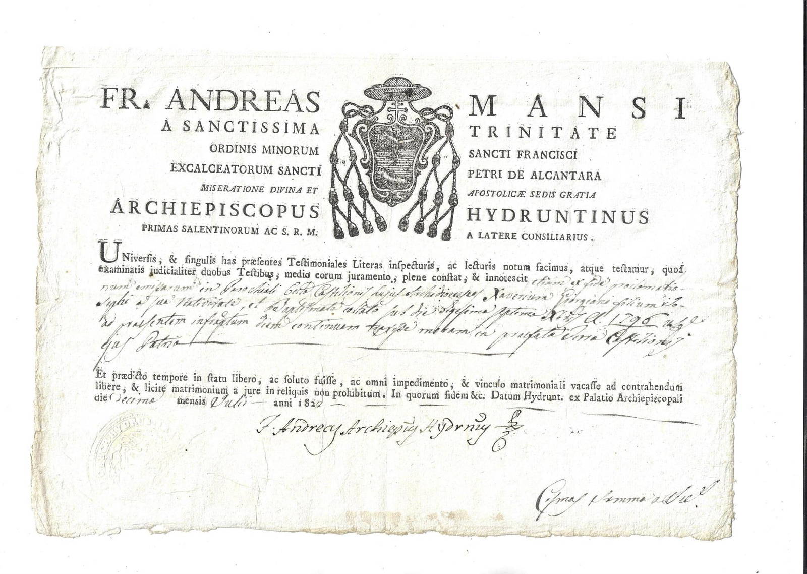 1828 Catholic Church Document Signed By Archbishop Auction