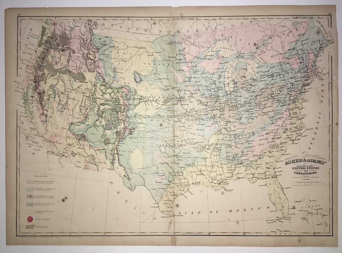 Asher & Adams' Geological Map United States And Territories Auction