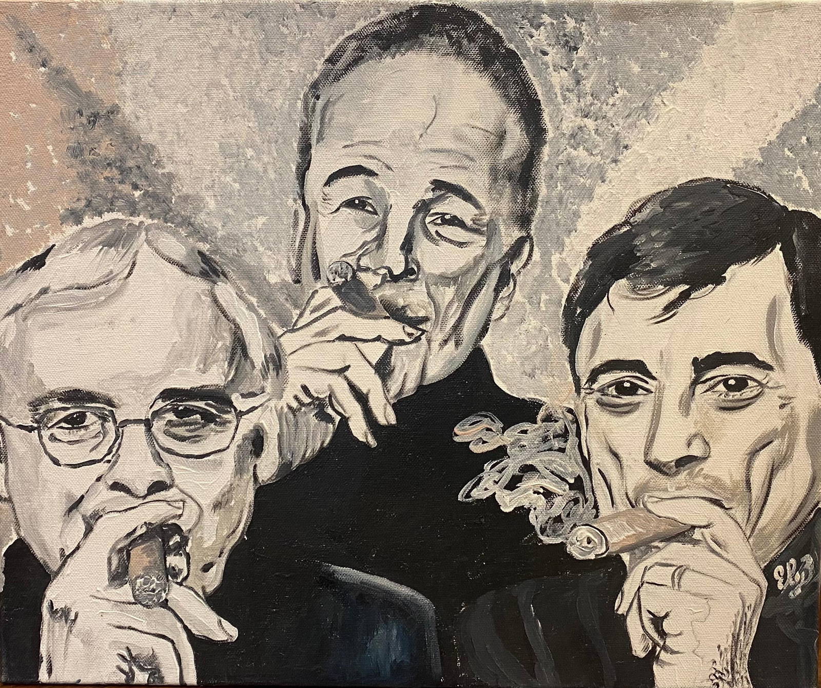 French Oil - Portraits Of Cigar Smokers Trio C. 2005 Auction